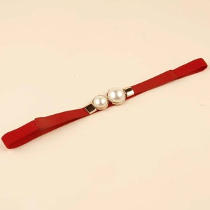 Skinny Red Pearl Stretch Belts, Red Stretch Belts, Pearl Stretch Belts ...