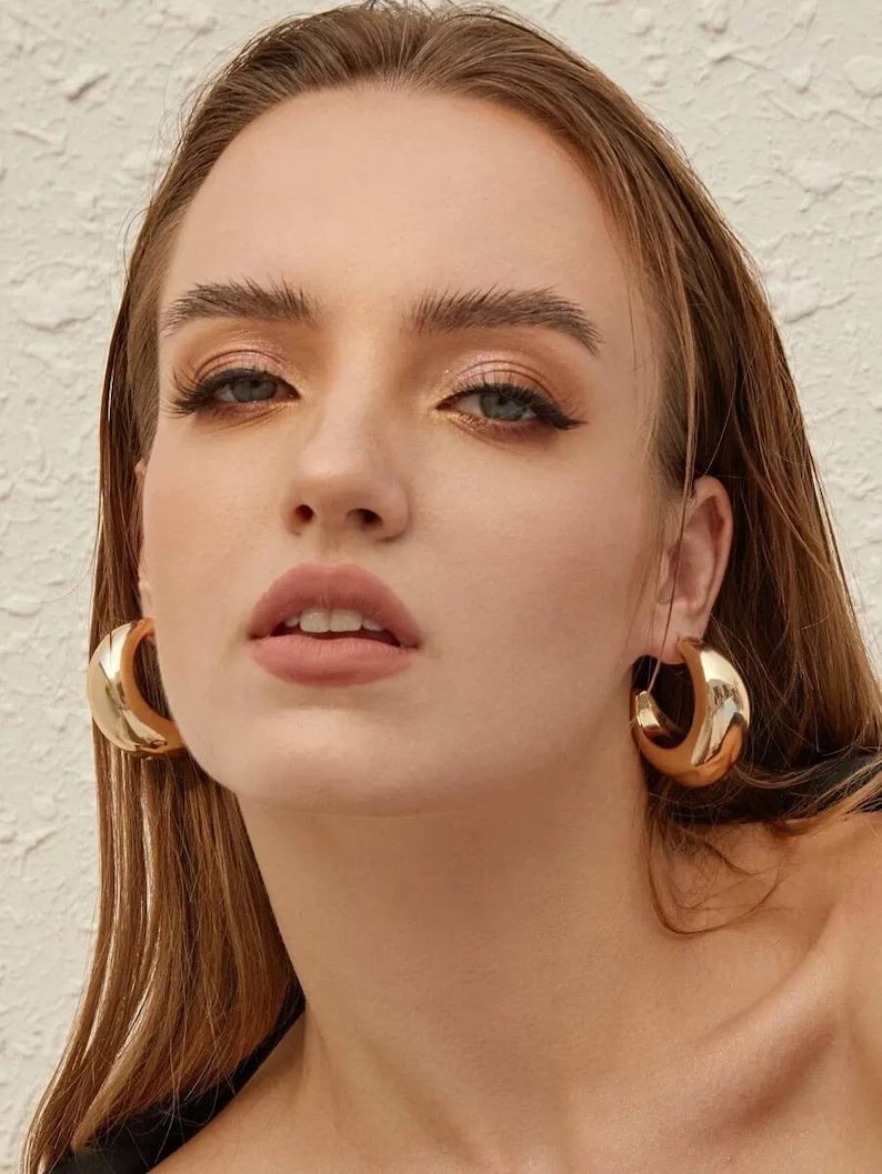 Chunky Thick Gold Hoop Earrings Big Round Hoop Thick Gold - Etsy