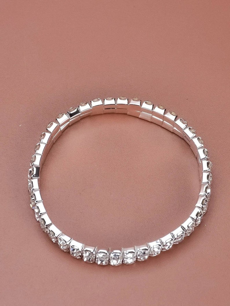Dainty Silver Rhinestone Stretchy Decor Bracelet Silver Bling | Etsy