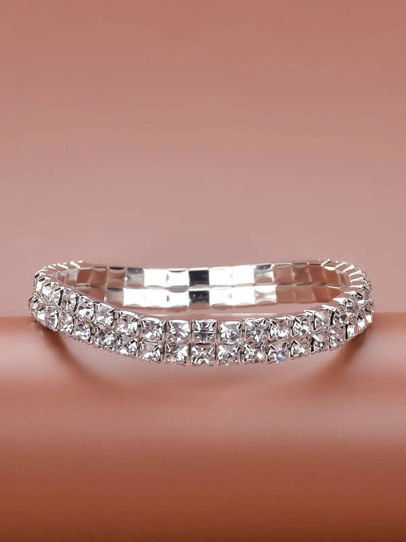 Dainty Silver Rhinestone Stretchy Decor Bracelet Silver Bling - Etsy