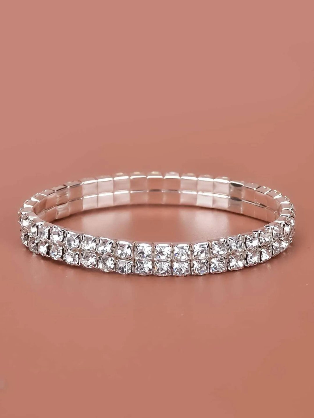 Dainty Silver Rhinestone Stretchy Decor Bracelet, Silver Bling Bracelet ...