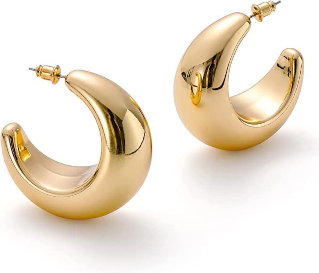 Chunky Thick Gold Hoop Earrings, Big Round Hoop, Thick Gold Hoop, Hoop ...