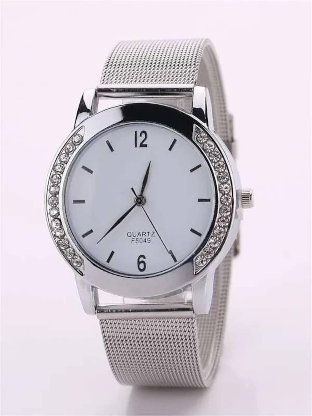 Women Rhinestone Silver Mesh Watch - Etsy