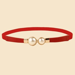 Skinny Red Pearl Stretch Belts, Red Stretch Belts, Pearl Stretch Belts ...