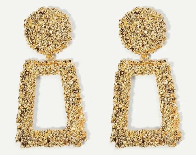 Geometric Gold Rectangle Earrings, Gold Earrings, Rectangle Earrings ...