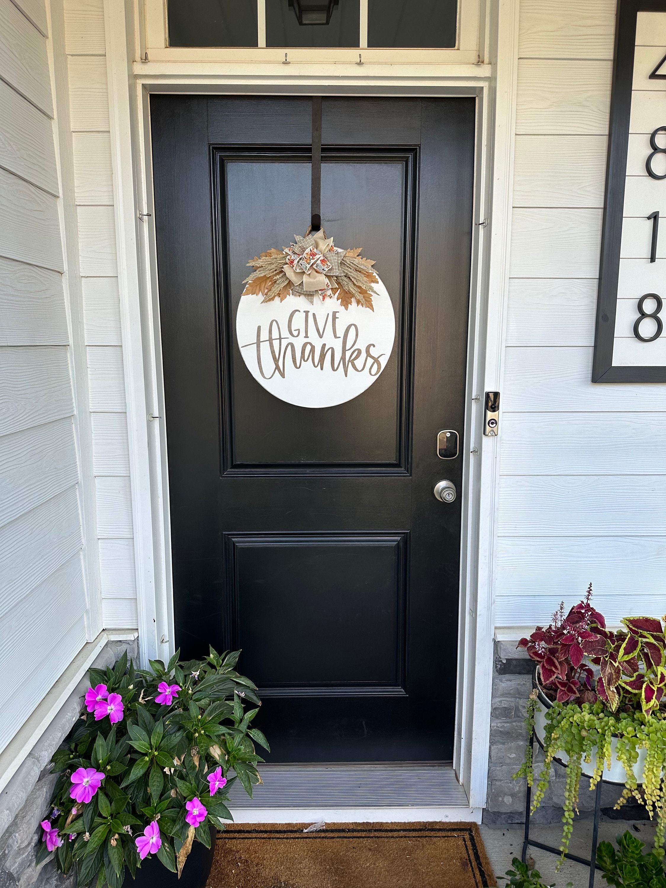 Front Door | Give Thanks White | Fall | Front Door Wreath | Door Hanger ...