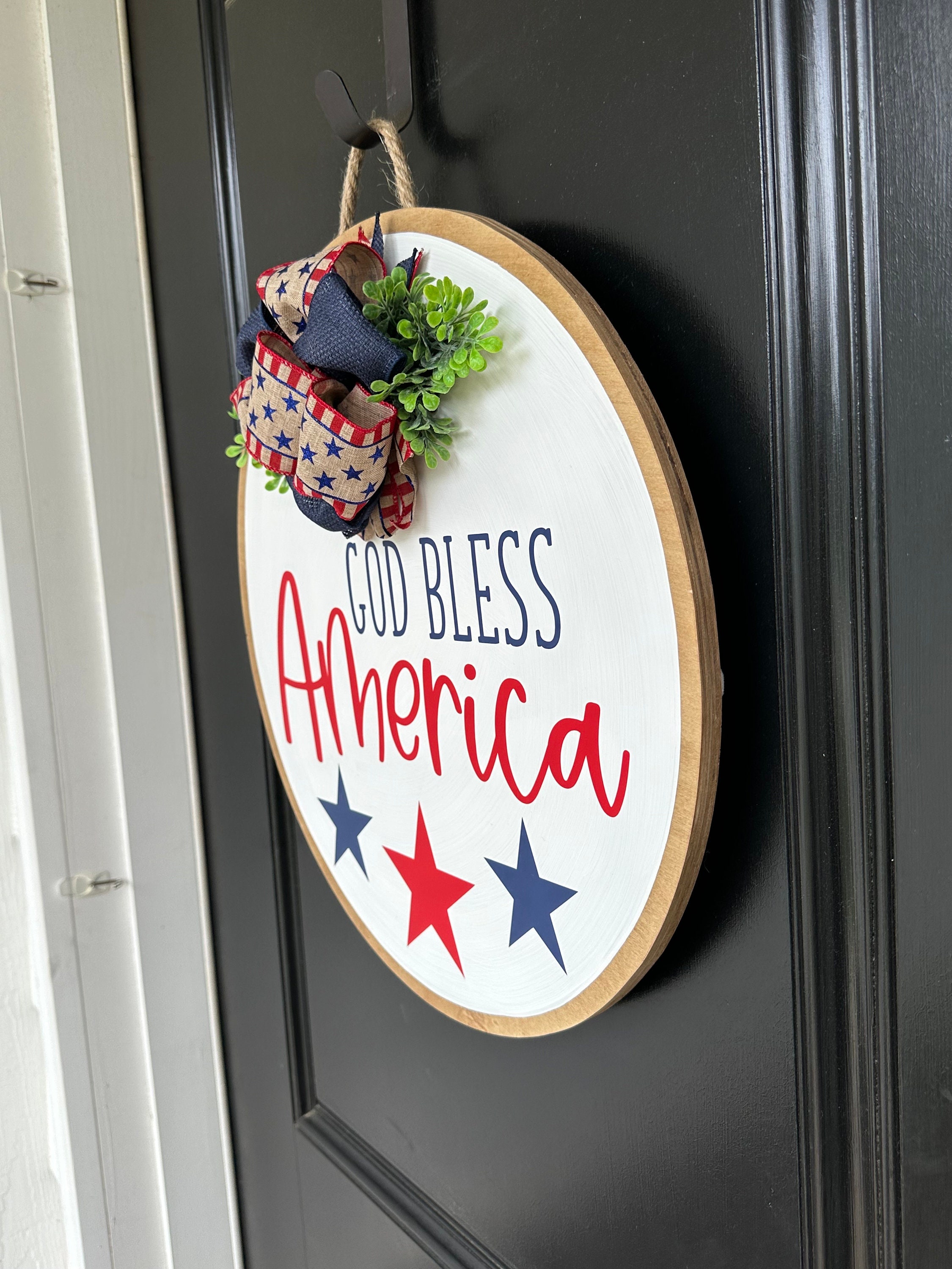 God Bless America | Large Stars | Blue| Door Hanger | Door Wreath ...