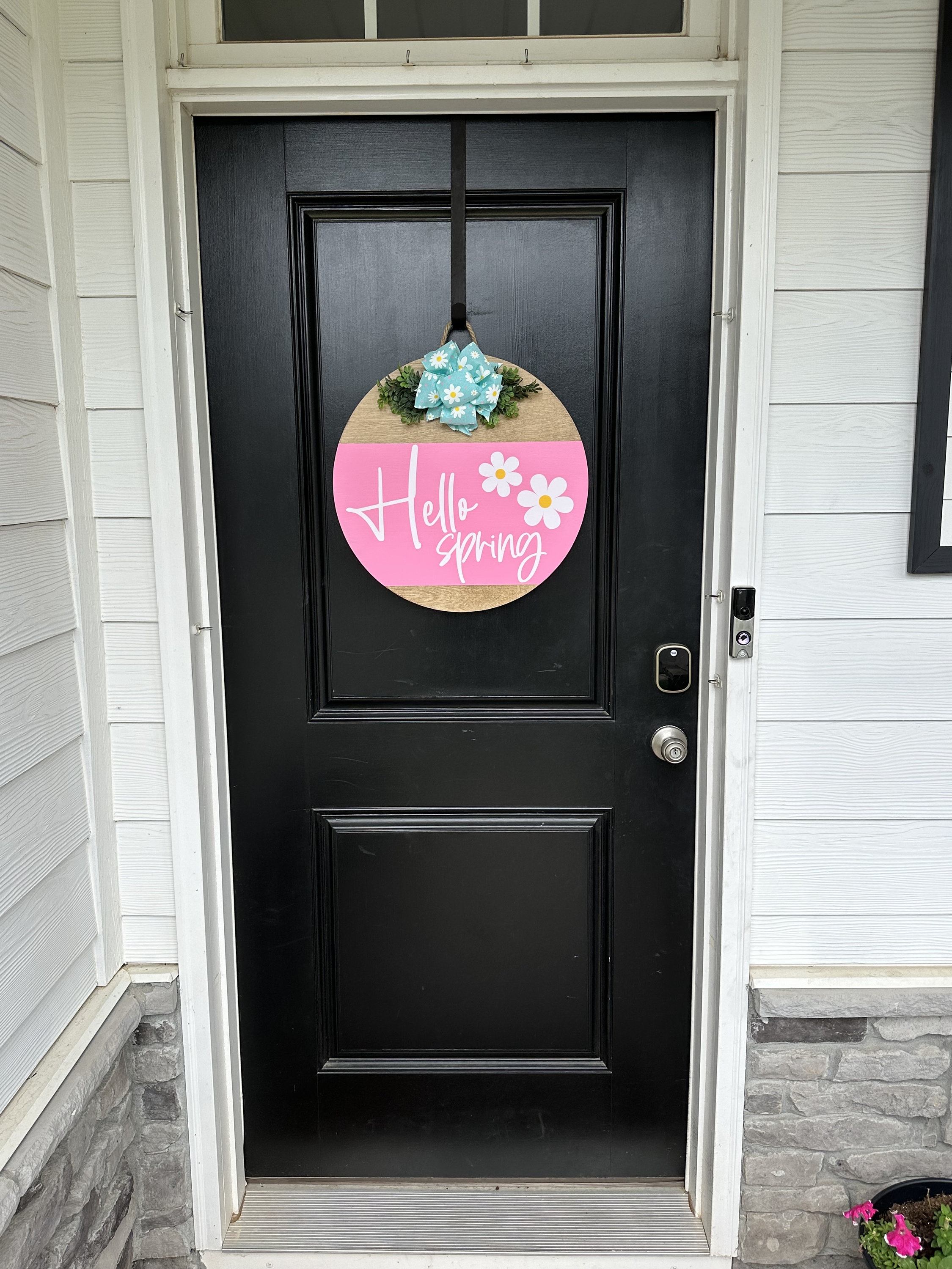 Front Door Hello Spring Pink Front Door Wreath Door Hanger Door Wreath ...