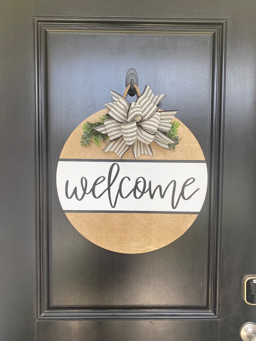Welcome Pin Stripe | Black and White | Door Hanger | Door Wreath ...
