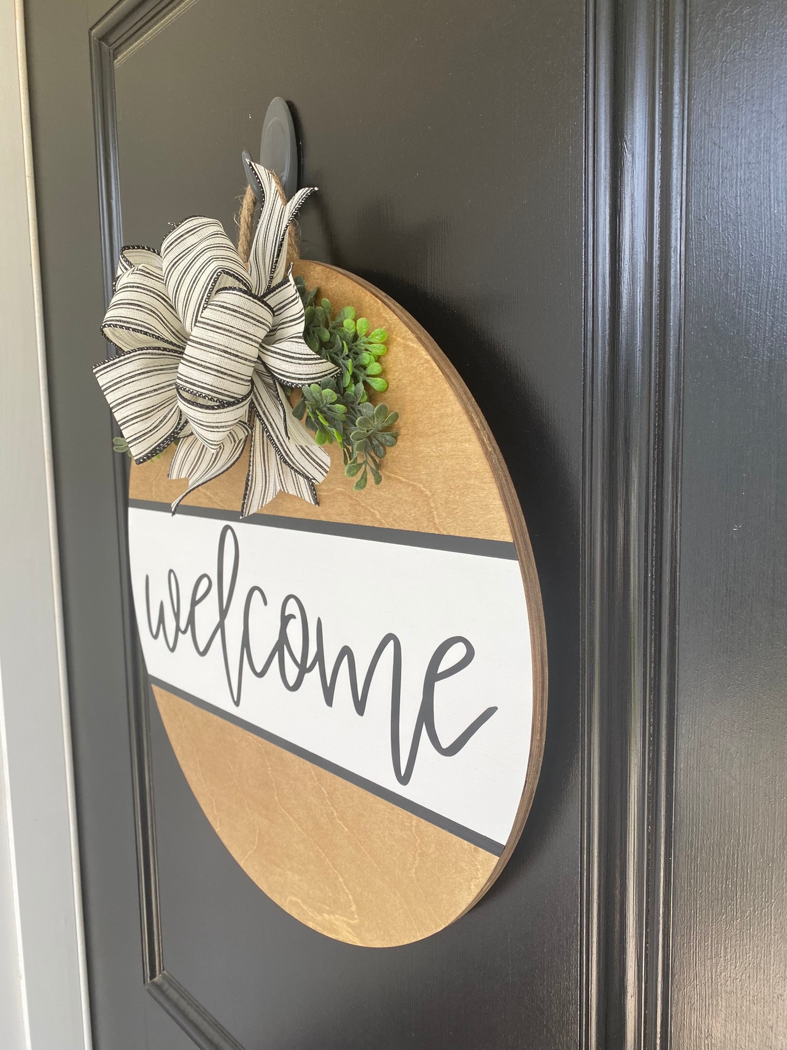 Welcome Pin Stripe | Black and White | Door Hanger | Door Wreath ...
