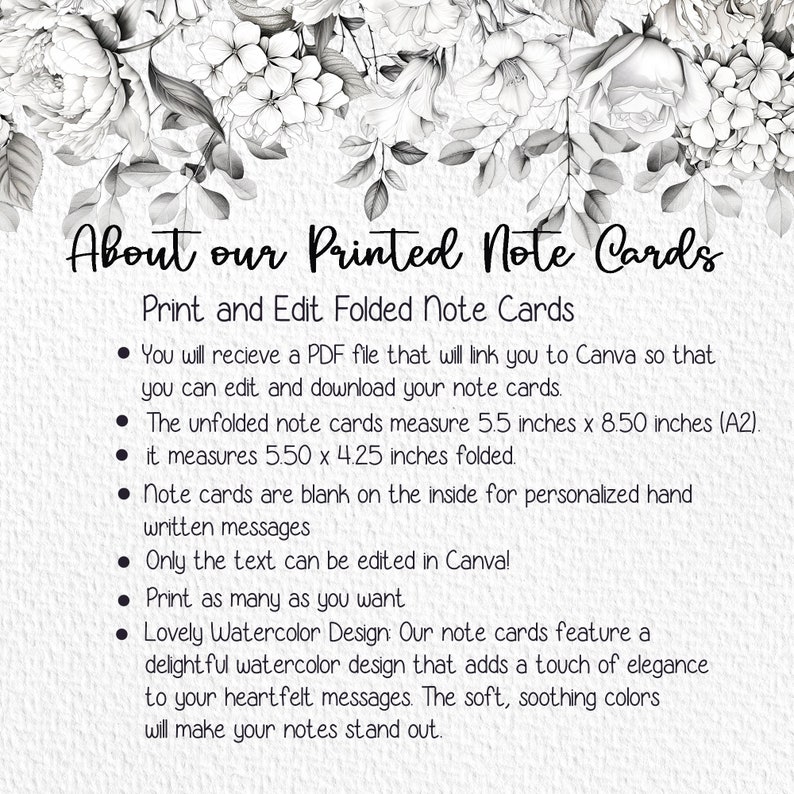 Folded Printable and Editable Notecards, Note Card, Blank Notecards ...