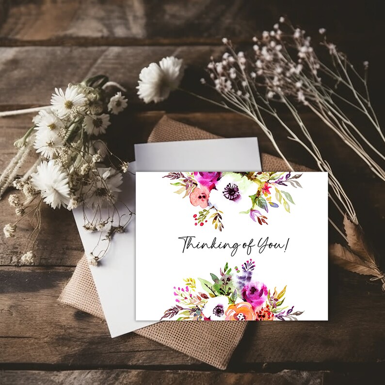Folded Printable and Editable Note Cards, Posies Note Card, Blank Thank ...
