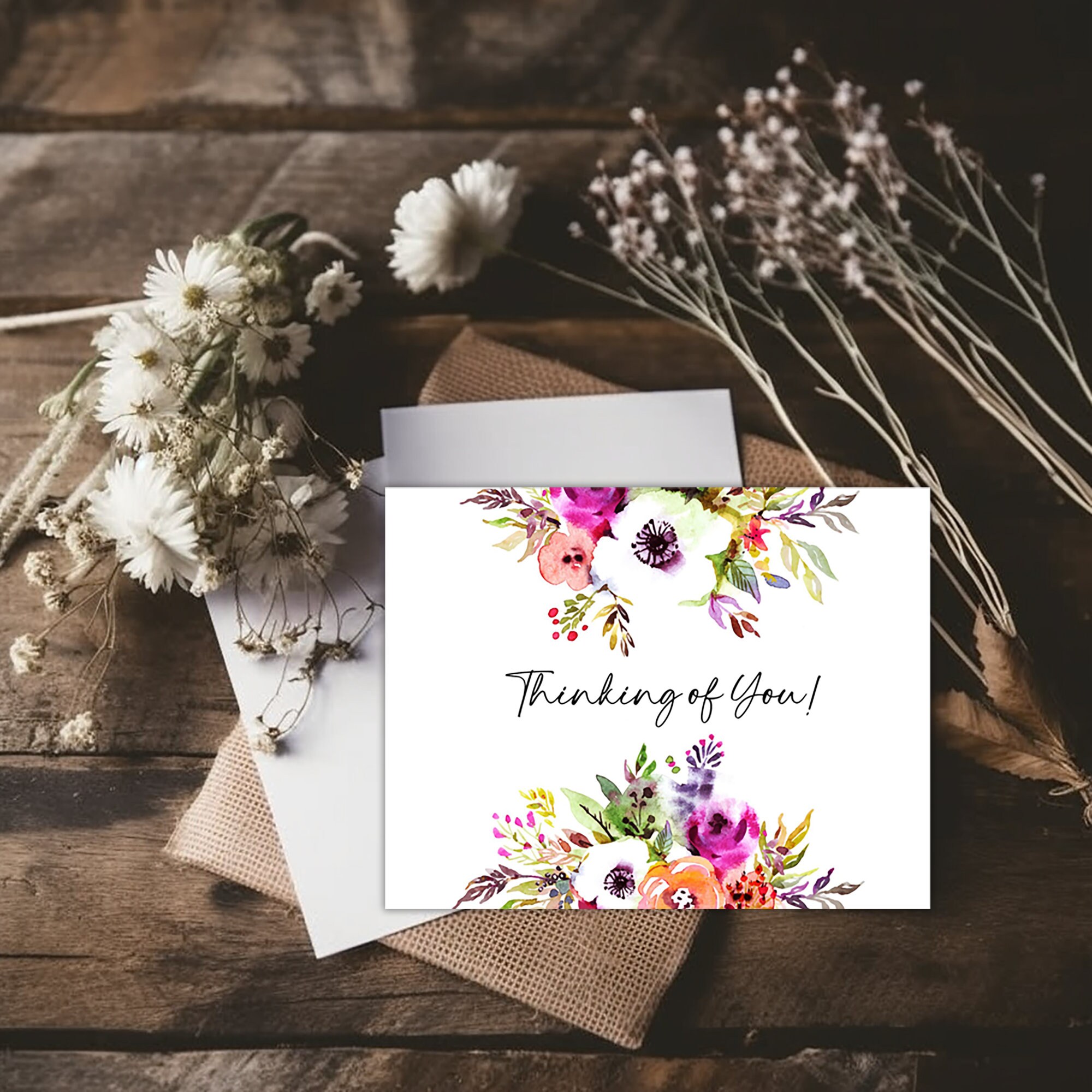 Folded Printable and Editable Note Cards, Posies Note Card, Blank Thank ...