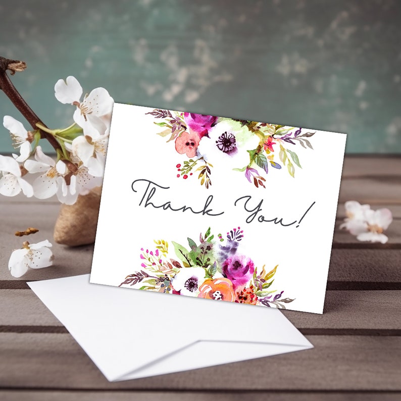 Folded Printable and Editable Note Cards, Posies Note Card, Blank Thank ...