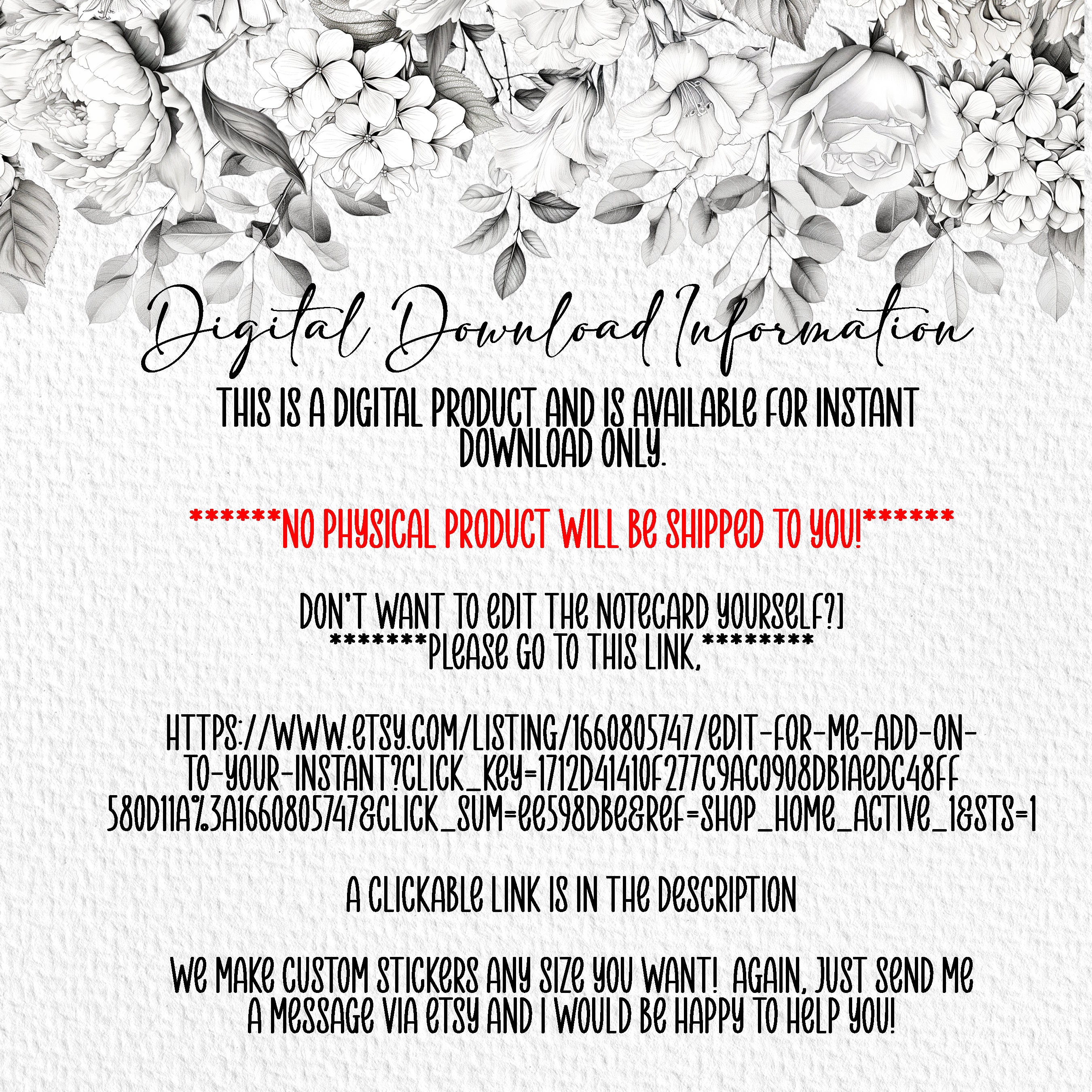 Folded Printable and Editable Note Cards, Posies Note Card, Blank Thank ...