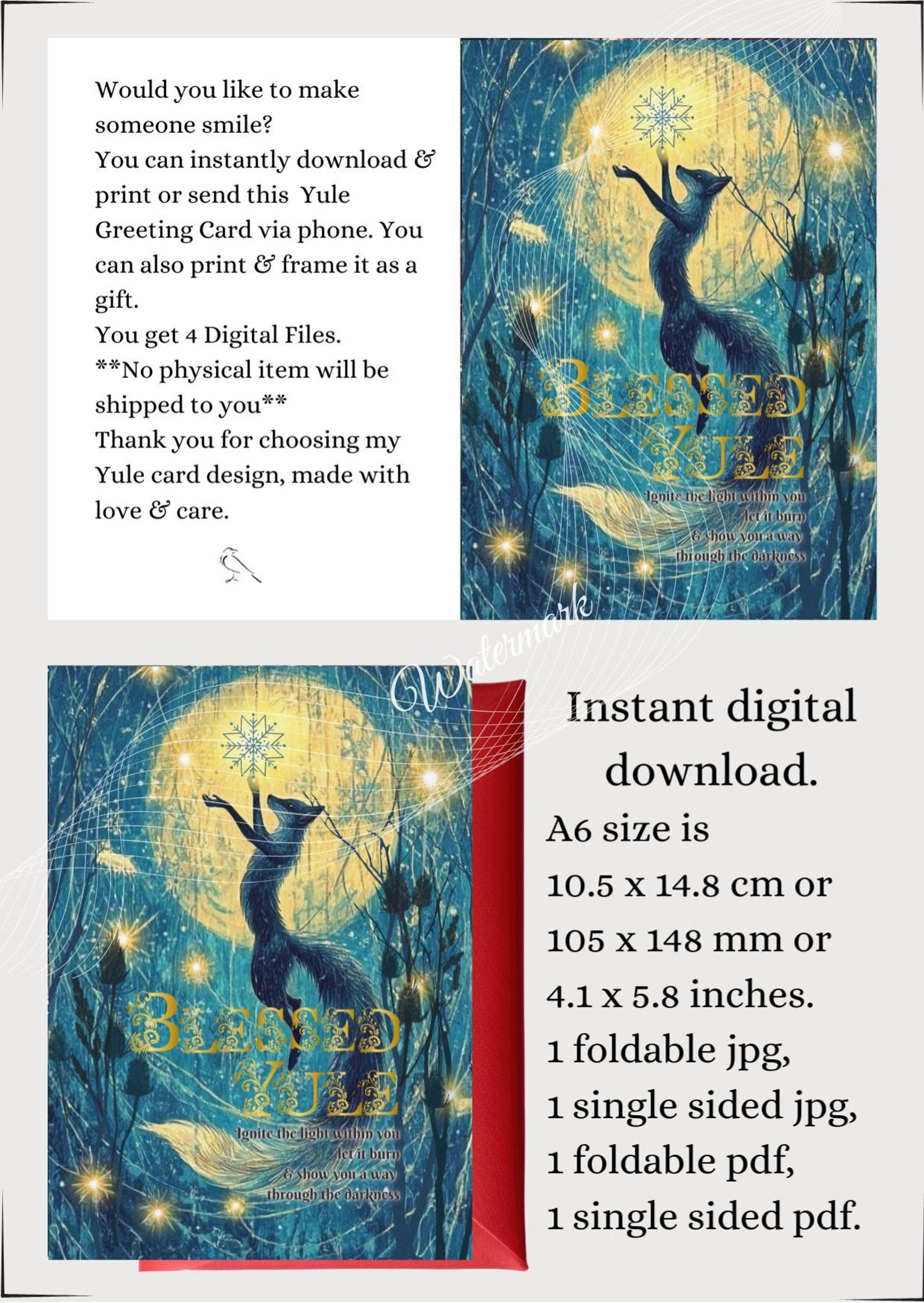 Instant Printable Digital Yule Greeting Card, Winter Solstice Card ...