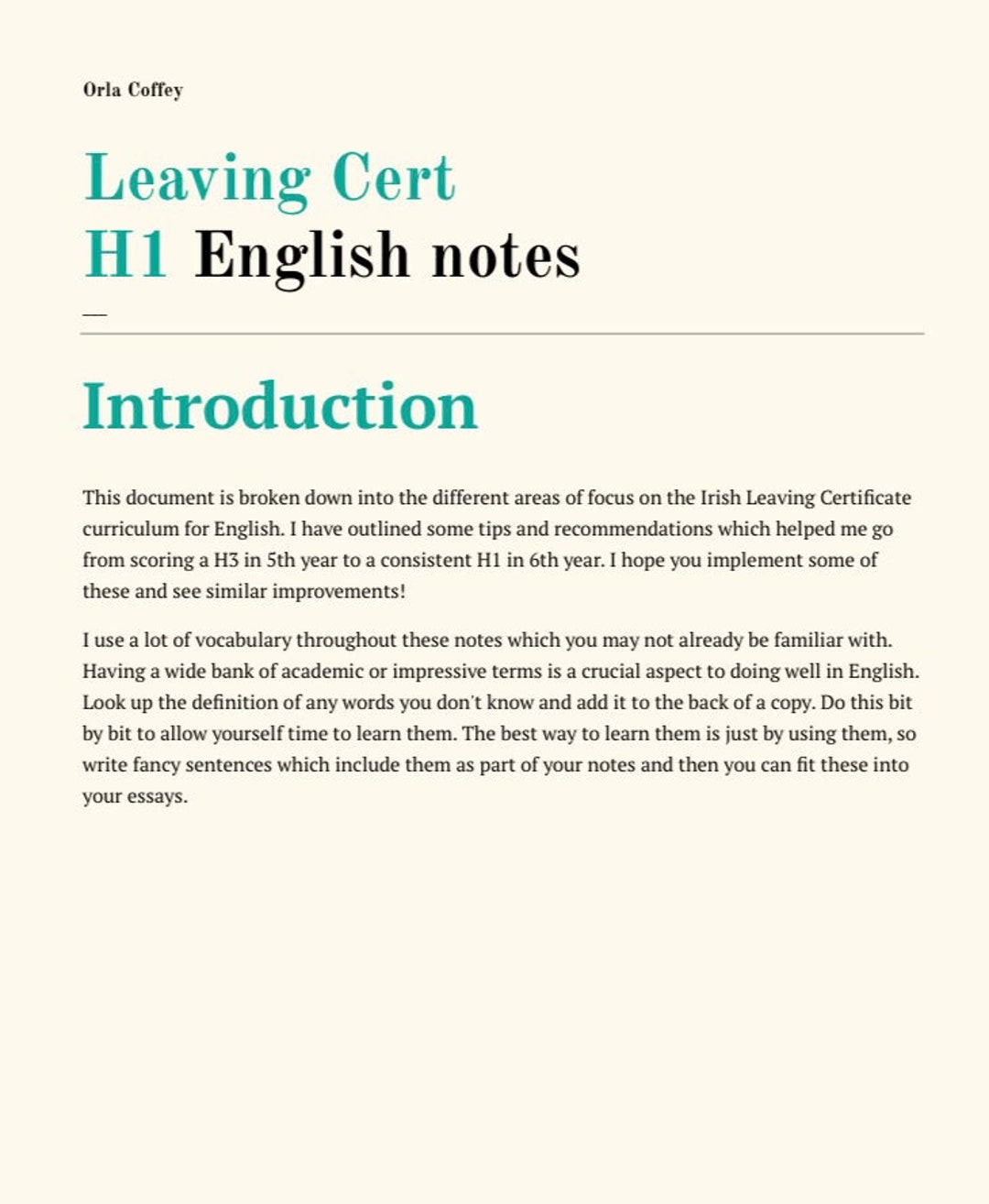 English Leaving Cert H1 Notes - Etsy