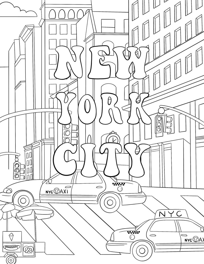 NYC Printable Coloring Page for Kids & Adults - Instant Download - Etsy
