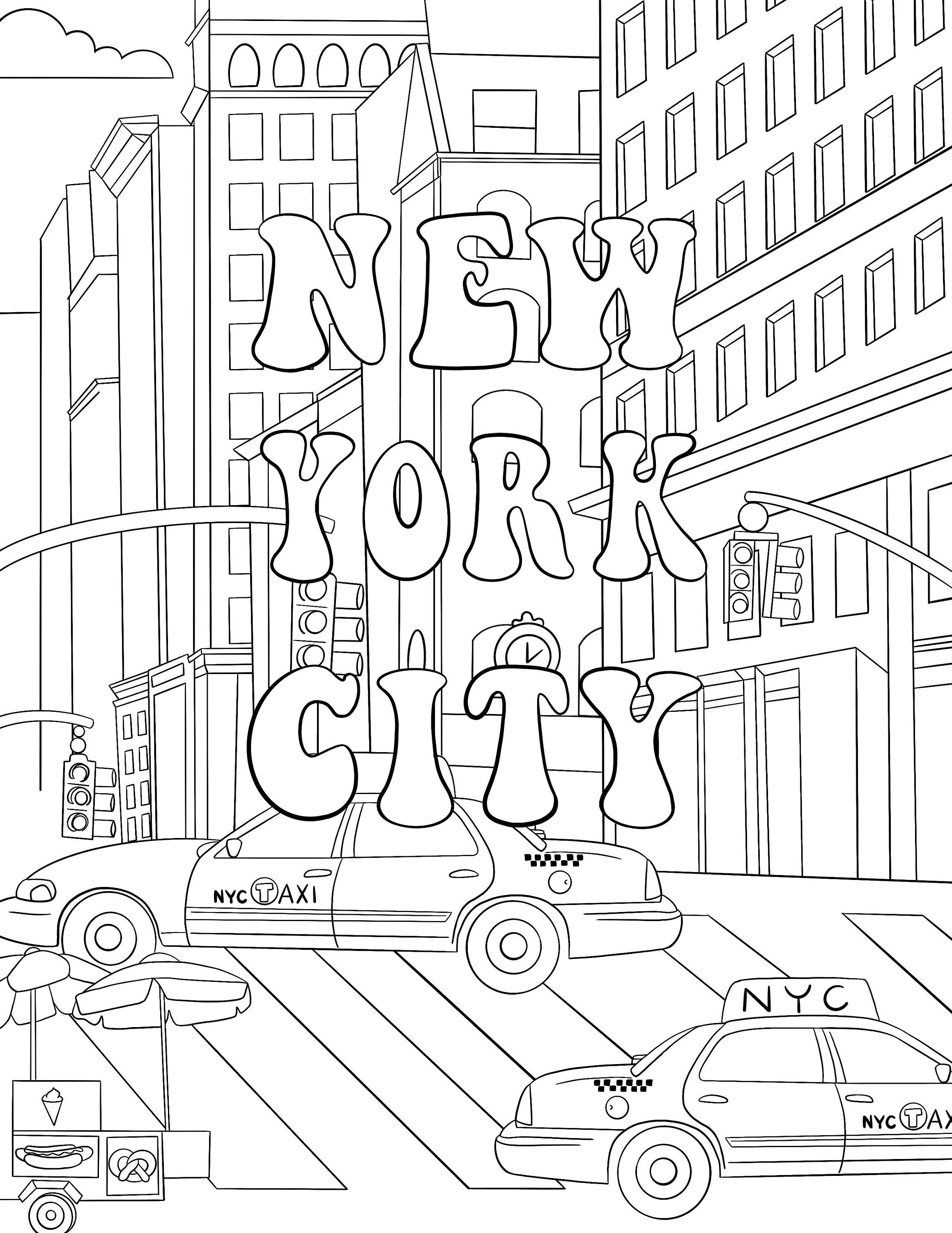 NYC Printable Coloring Page for Kids & Adults - Instant Download - Etsy
