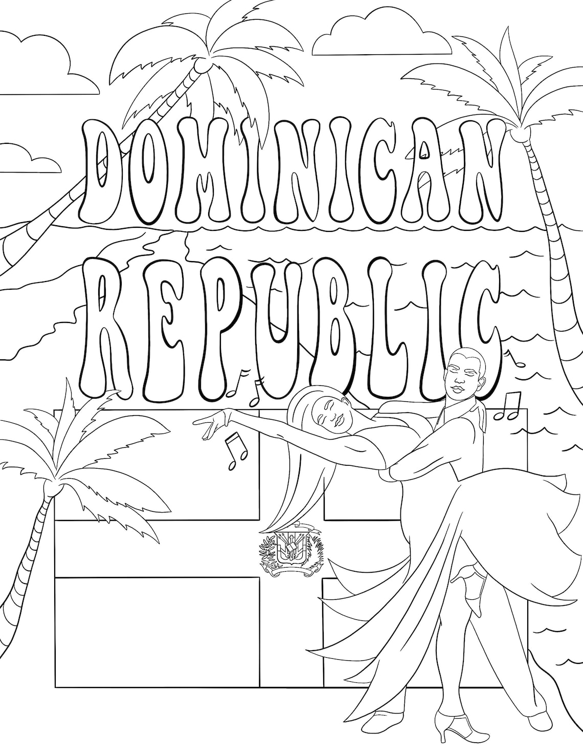 Dominican Republic Printable Coloring Page for Kids & Adults - Instant ...