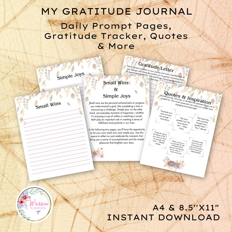 Printable Gratitude Journal Mindfulness & Reflection PDF Digital ...