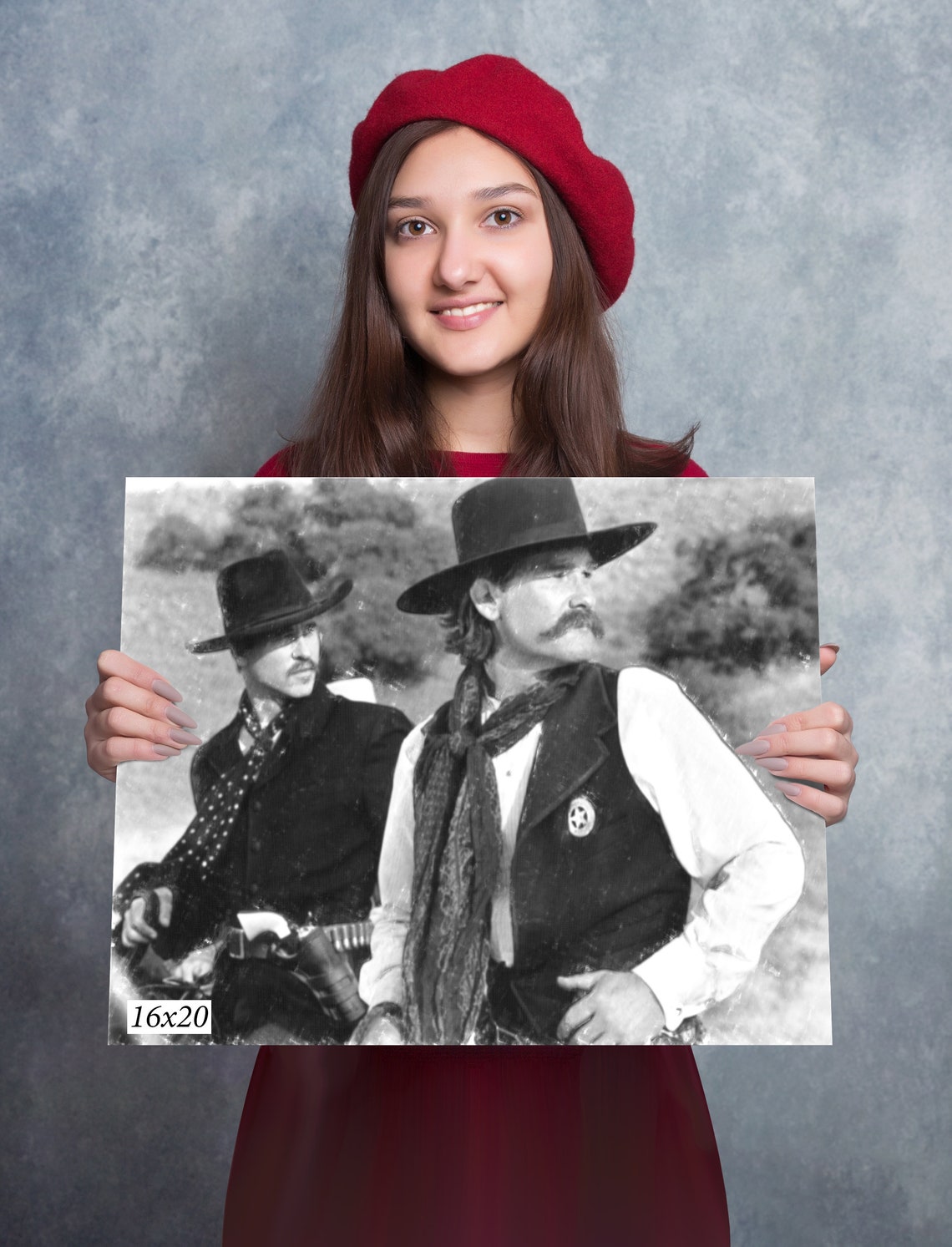 Wyatt Earp Doc Holliday Famous Gunfighter Original Charcoal Print ...