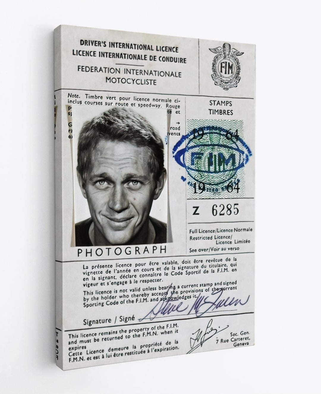 Steve Mcqueen Legend Motorcycle License International Movie Set Print ...