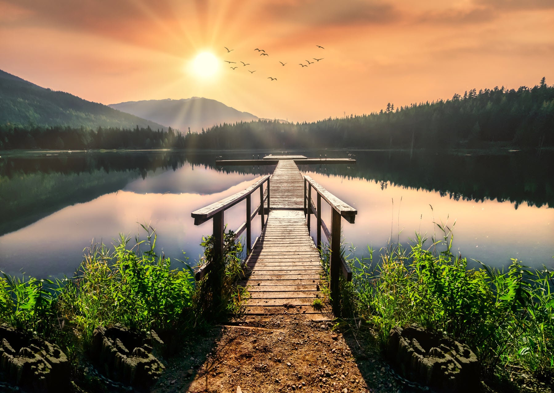 Beautiful Pier With Lake Sunset - Etsy