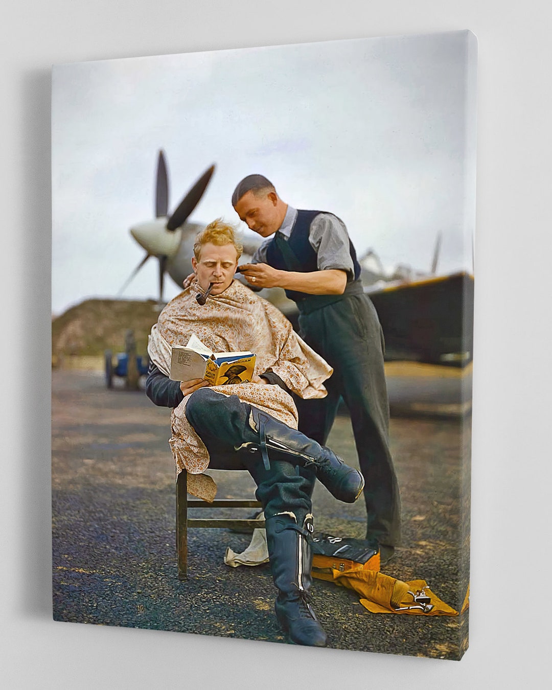 World War II Pilot Getting a Haircut, Aviation, Hair Salon on the ...
