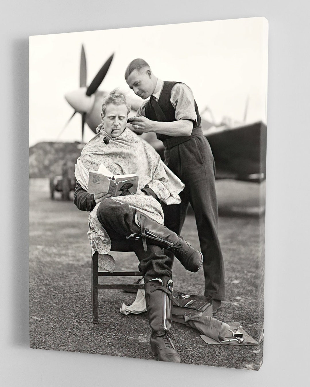World War II Pilot Getting a Haircut, Aviation, Hair Salon on the ...