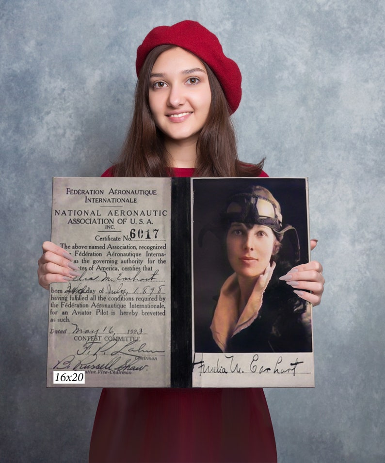 Amelia Earhart COLORIZED Pilot's License Autograph | Etsy