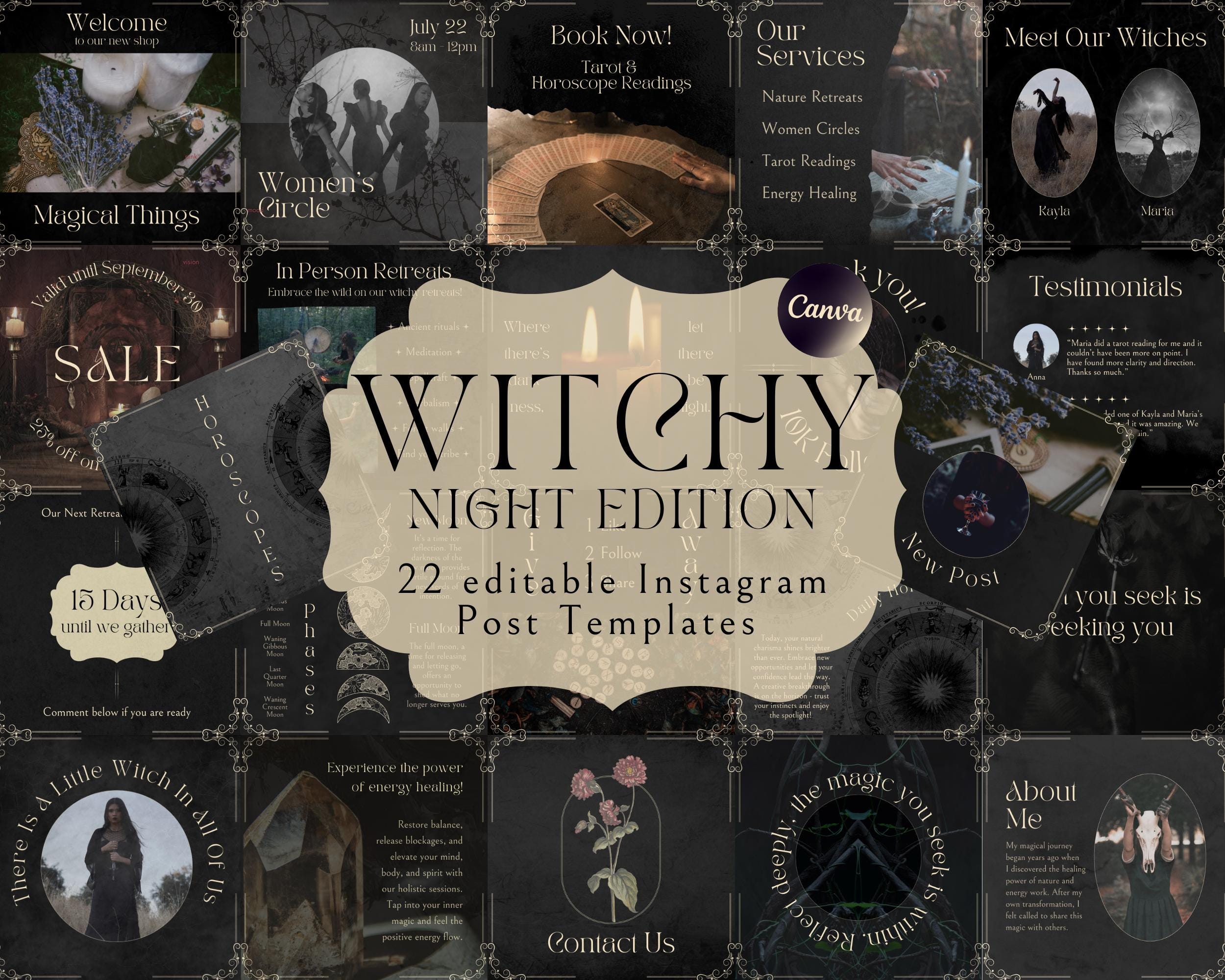 Witchy Night Instagram Post Templates Edit With Canva, Dark Spiritual ...