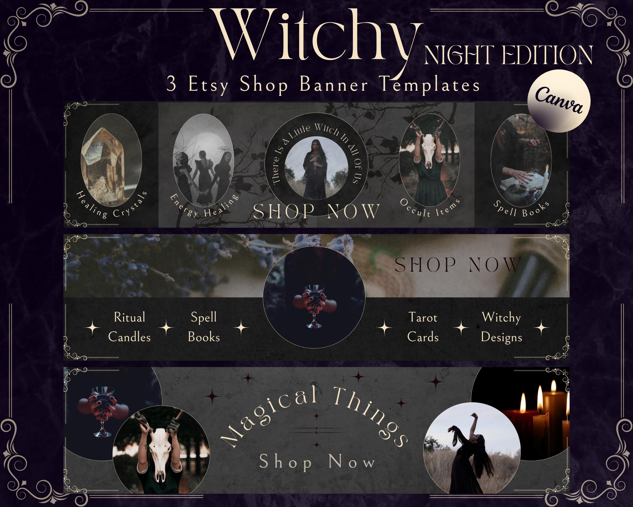 Witchy Night Etsy Shop Banner Templates | Edit With Canva, Antique ...