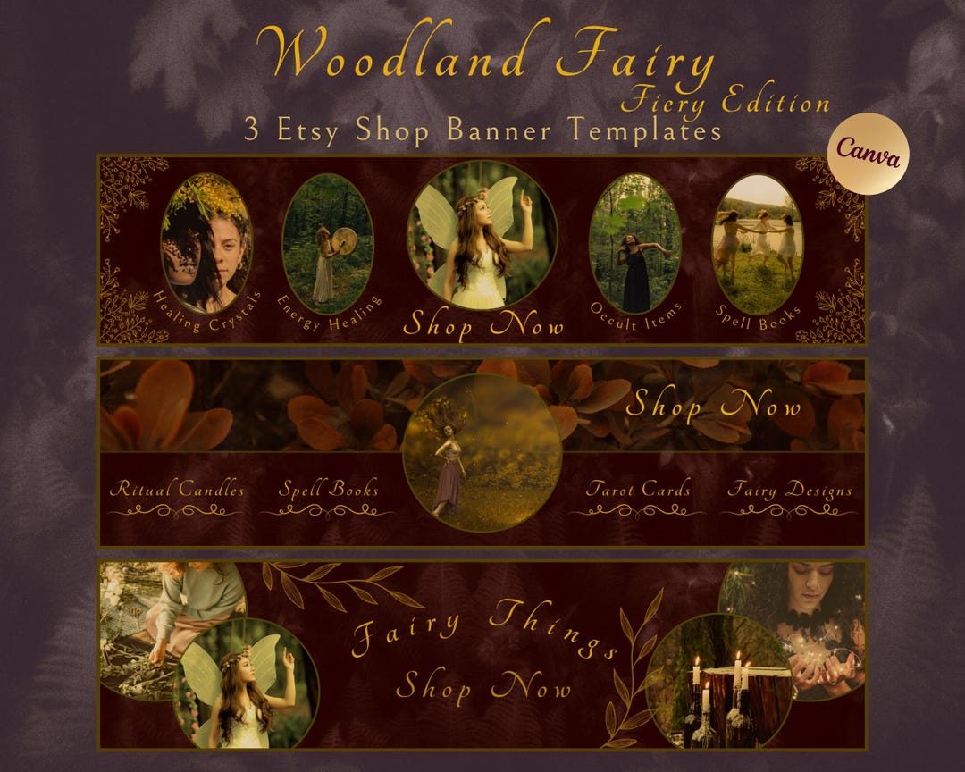 Woodland Fairy Fiery Etsy Shop Banner Templates | Canva Edit, Antique ...