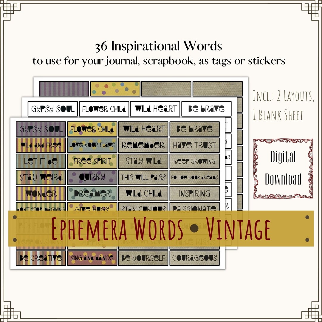 Printable Ephemera Words Inspirational Words Junk Journal - Etsy