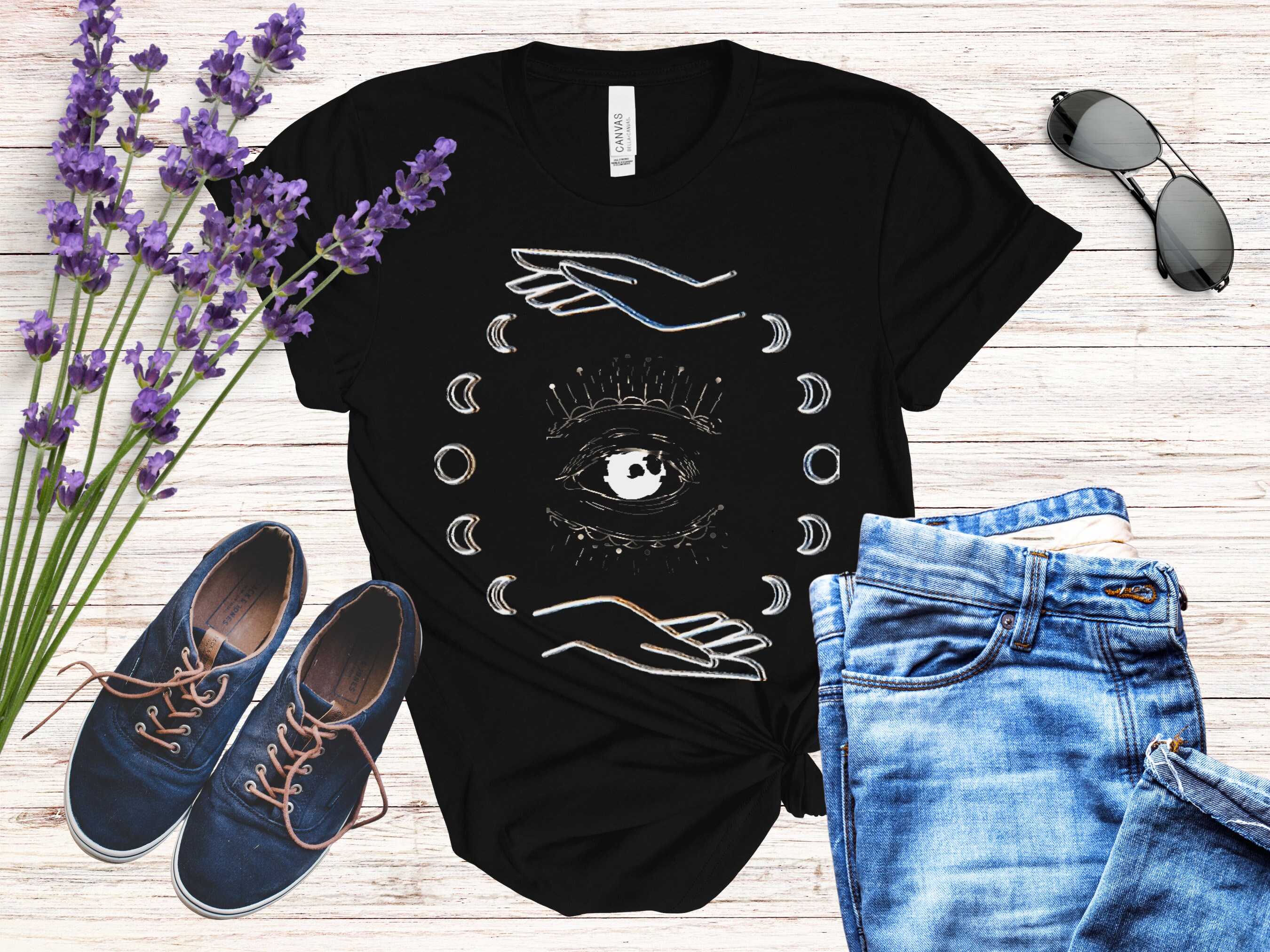 Wiccan Eye and Moon Phases Shirt, Spiritual Celestial Tee for Occult ...
