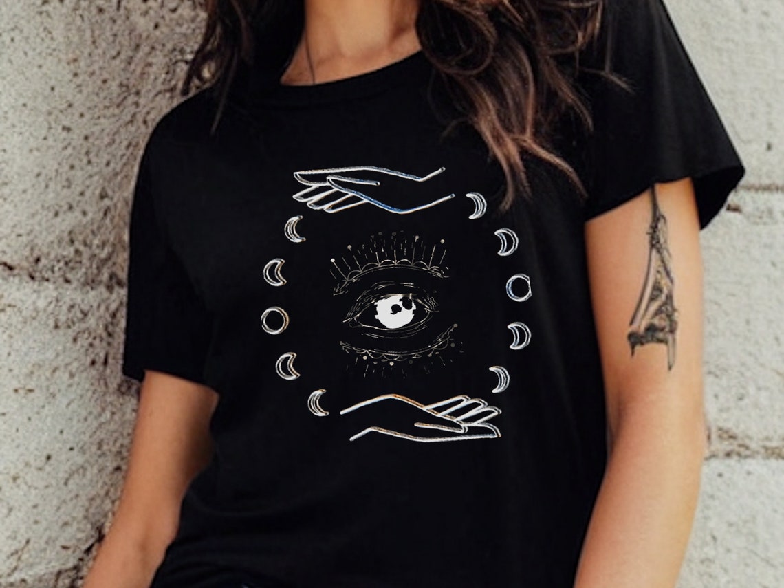 Wiccan Eye and Moon Phases Shirt, Spiritual Celestial Tee for Occult ...