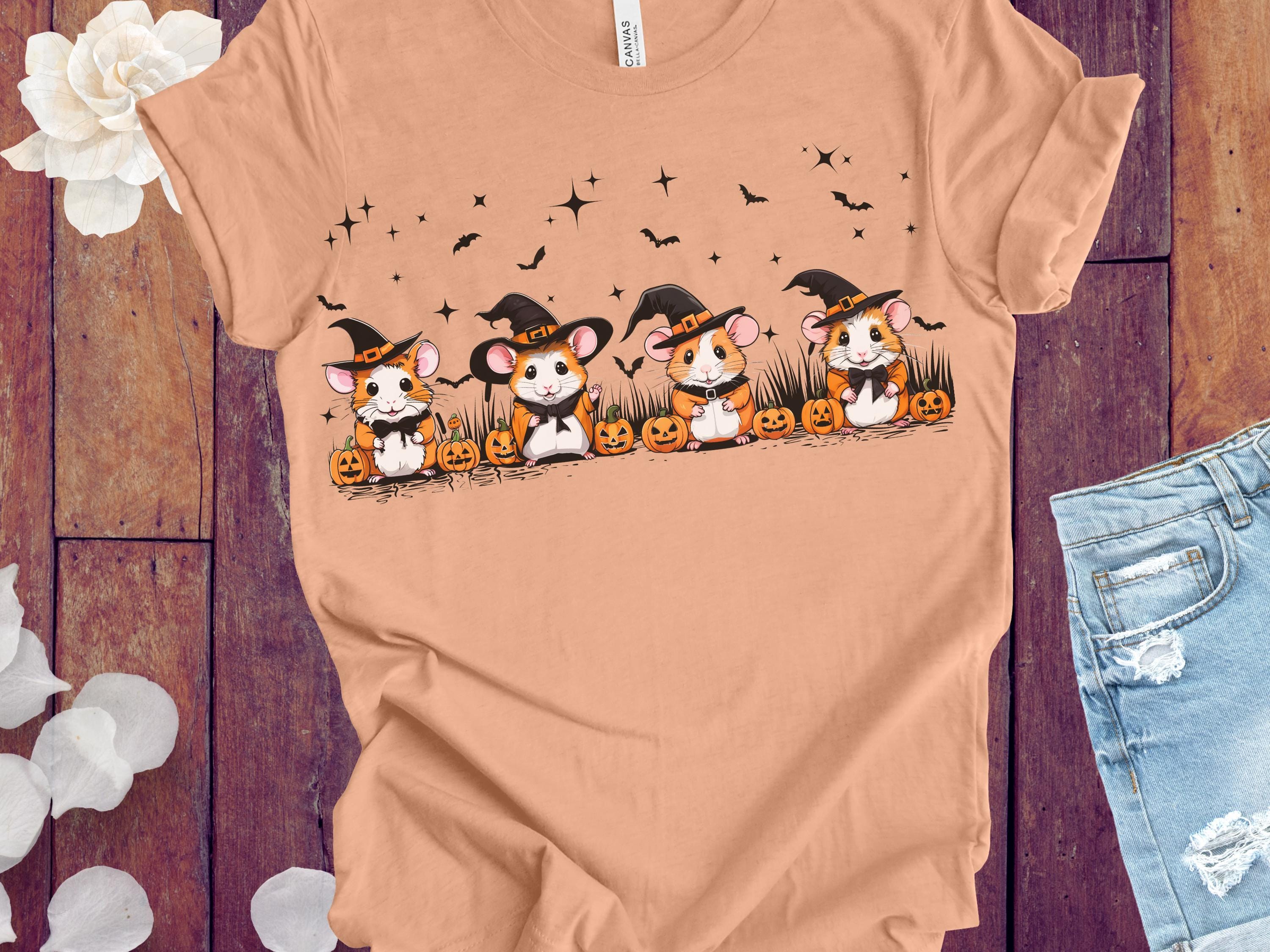 Cute Halloween Hamster T-shirt | Witchy Hamsters & Pumpkins Design ...
