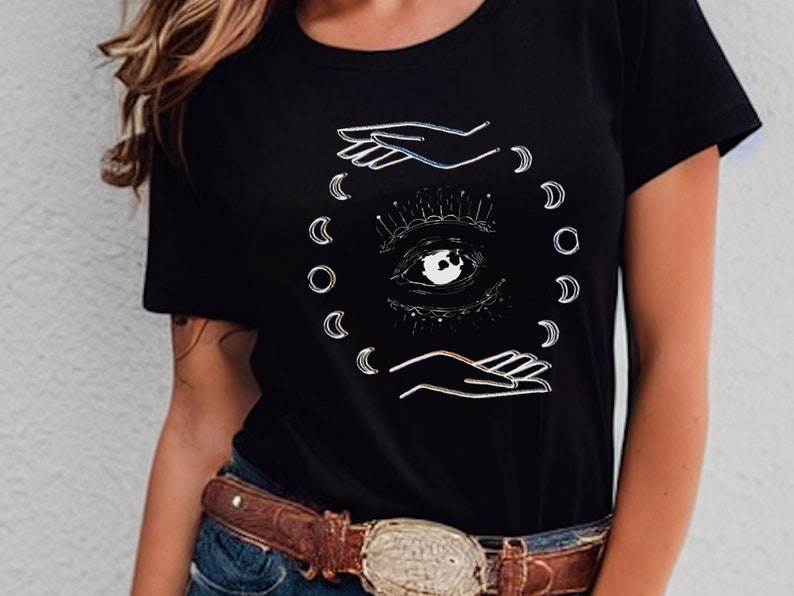 Wiccan Eye and Moon Phases Shirt, Spiritual Celestial Tee for Occult ...