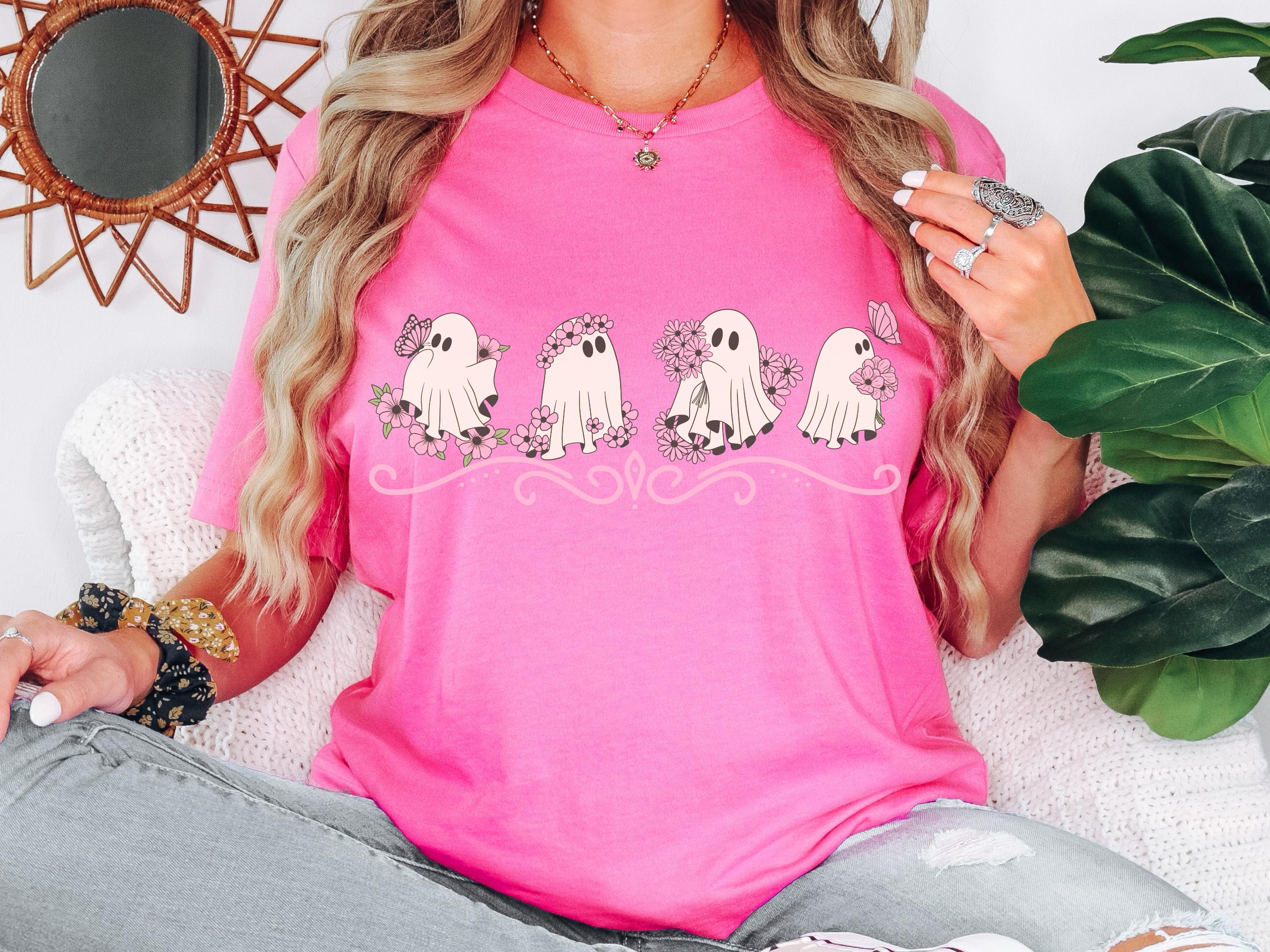 Adorable Pink Floral Ghosts T-shirt - Feminine Halloween Design - Cute ...