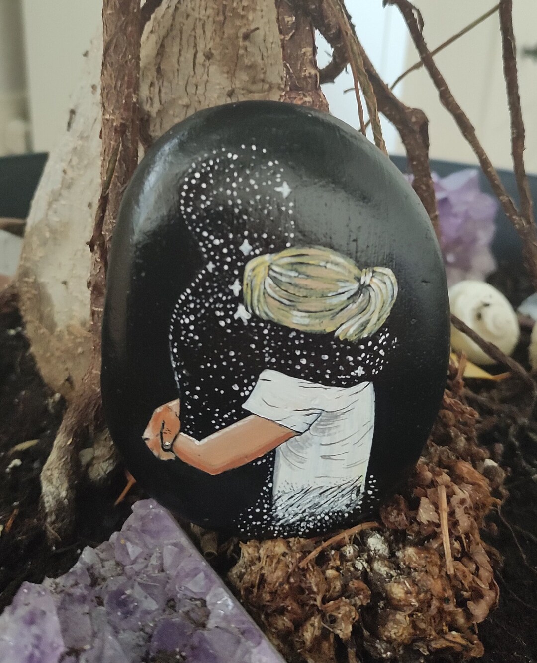 Trauerstein mit Universum Motiv individuell bemalte Steine als ...