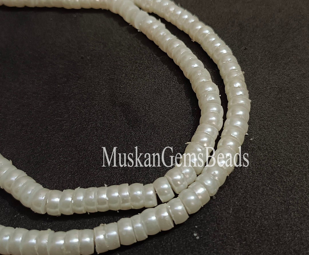 Fresh Pearl Smooth Heishi Tyre Shape Beads, 8 Strand, White Pearl Wheel ...