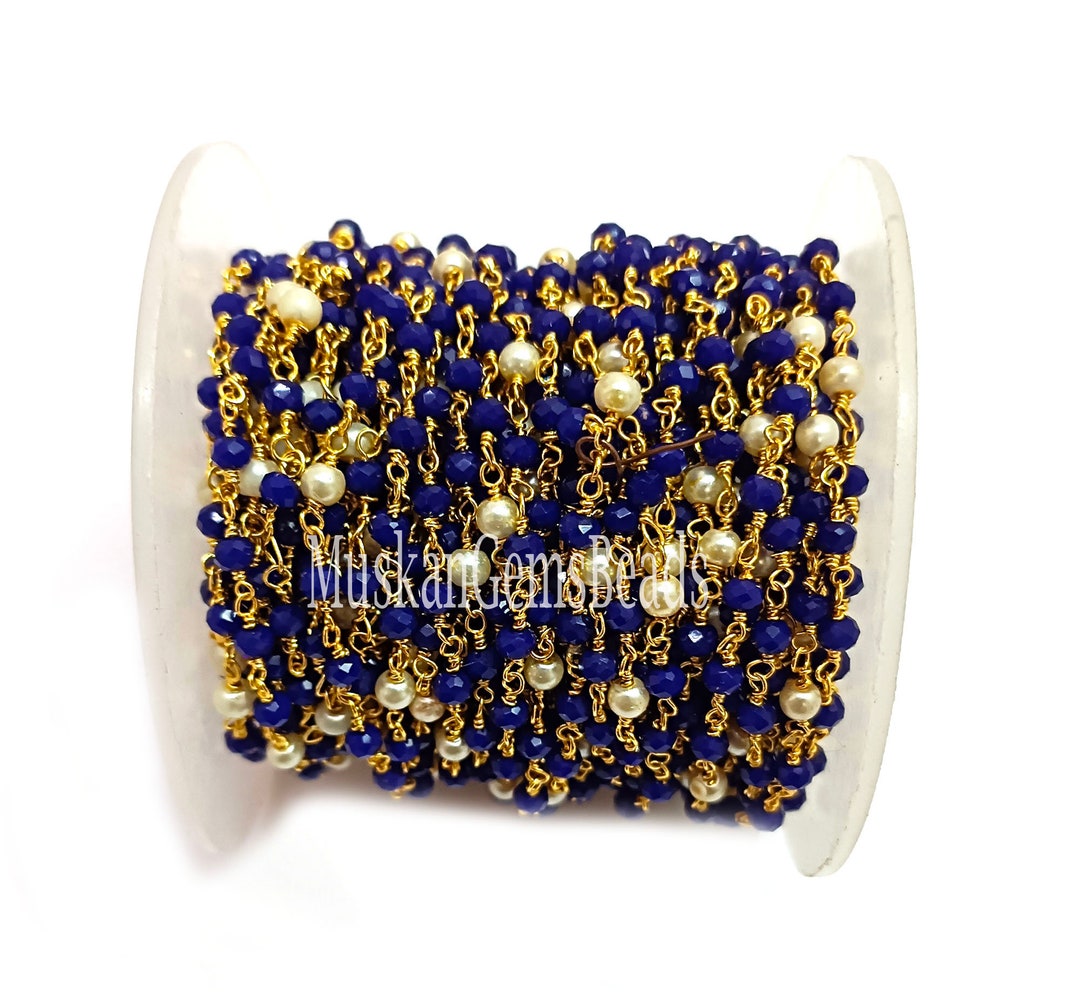 Rosary Chain Gold Plated Wrapping Belly Chain, Blue Lapis Pearl Hydro ...