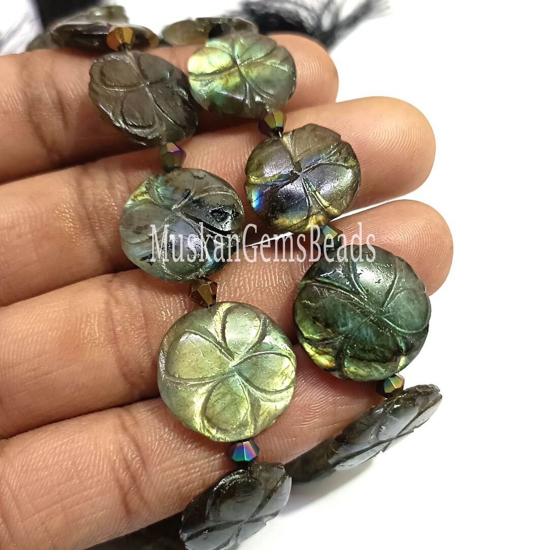 Natural Labradorite Fire Coin Shape Beads, 8" Strand, Multi Fire ...