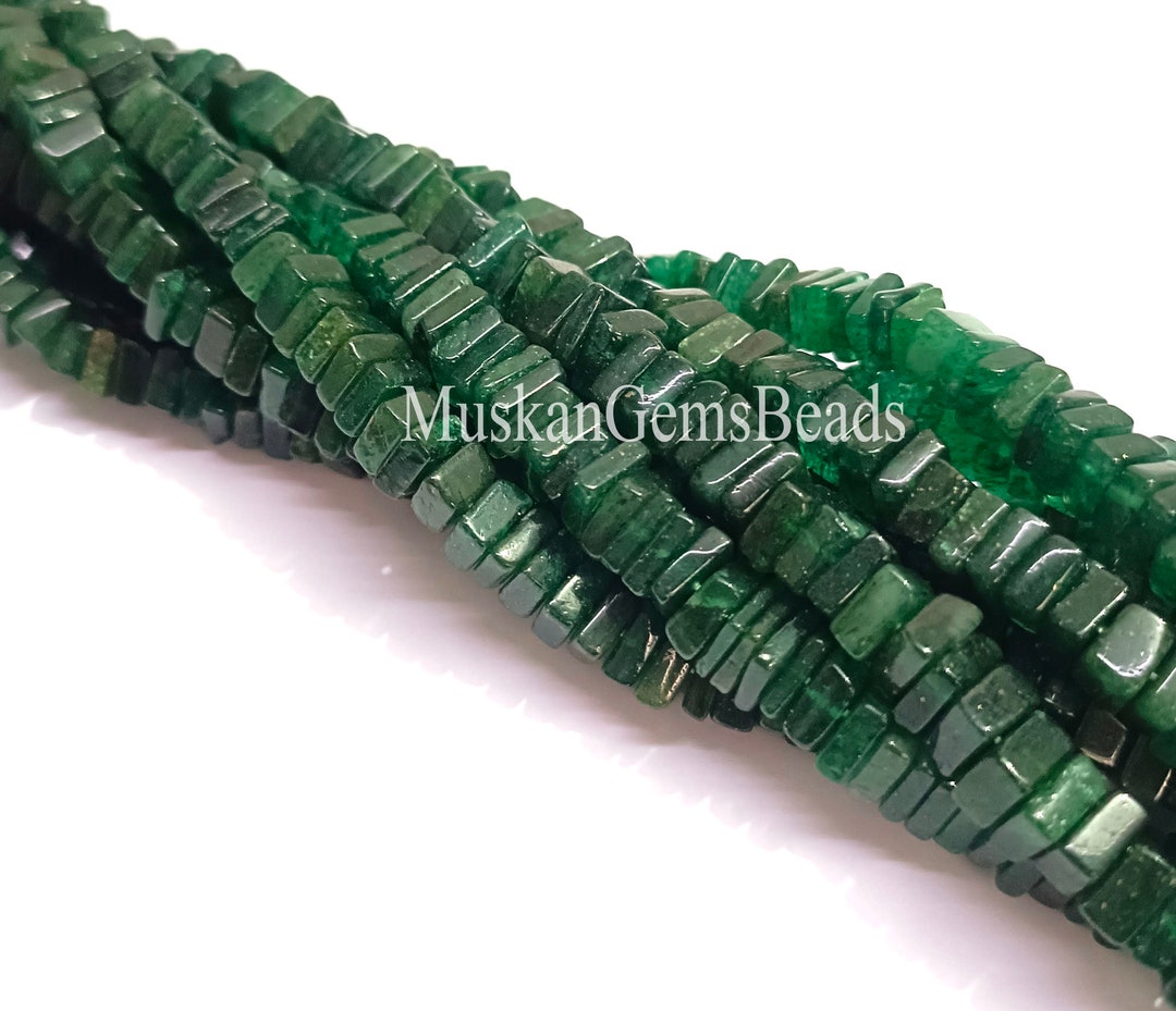 Dark Green Mica Smooth Gemstone Beads, 8" Strand, Semi Precious ...