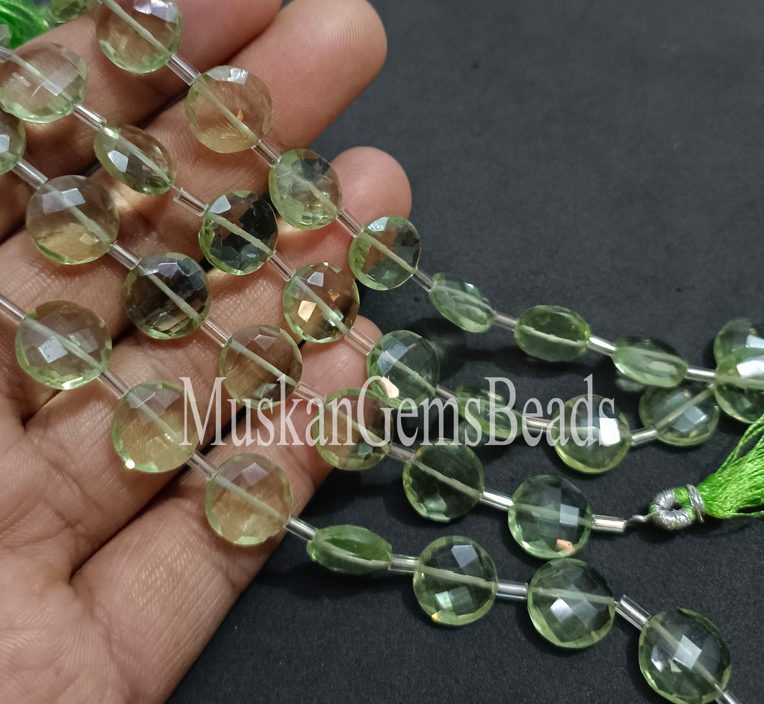 Green Amethyst Coin Shape Beads, 6.50 Strand, Natural Amethyst Faceted ...