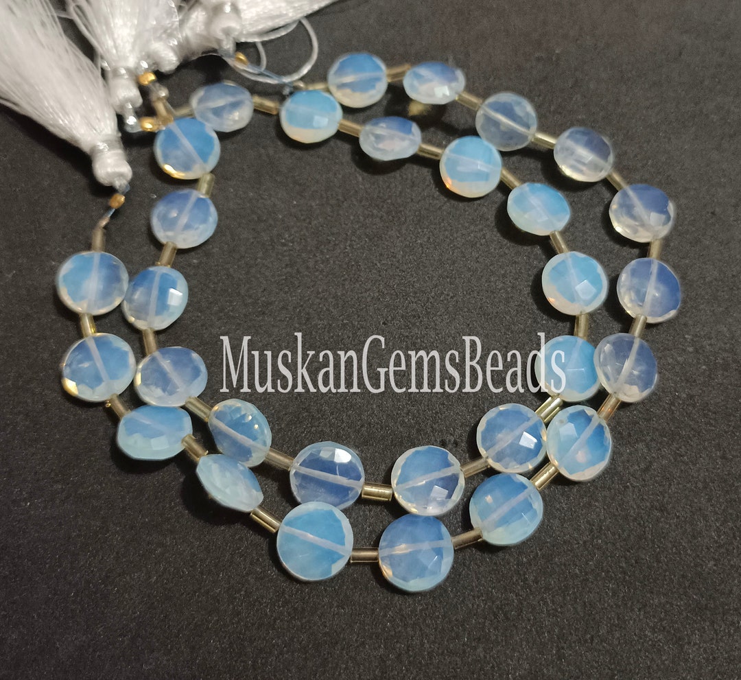White Opal Hydro Coin Beads: Faceted Gemstone Jewelry, 8" Strand - Etsy