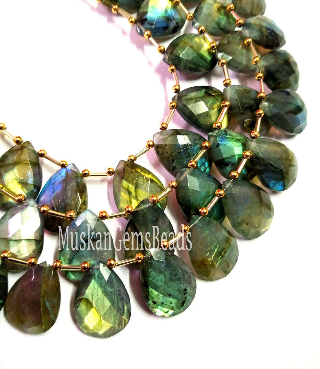 Natural Labradorite Fire Faceted Teardrop Gemstone Beads, 8 Strand, AAA ...