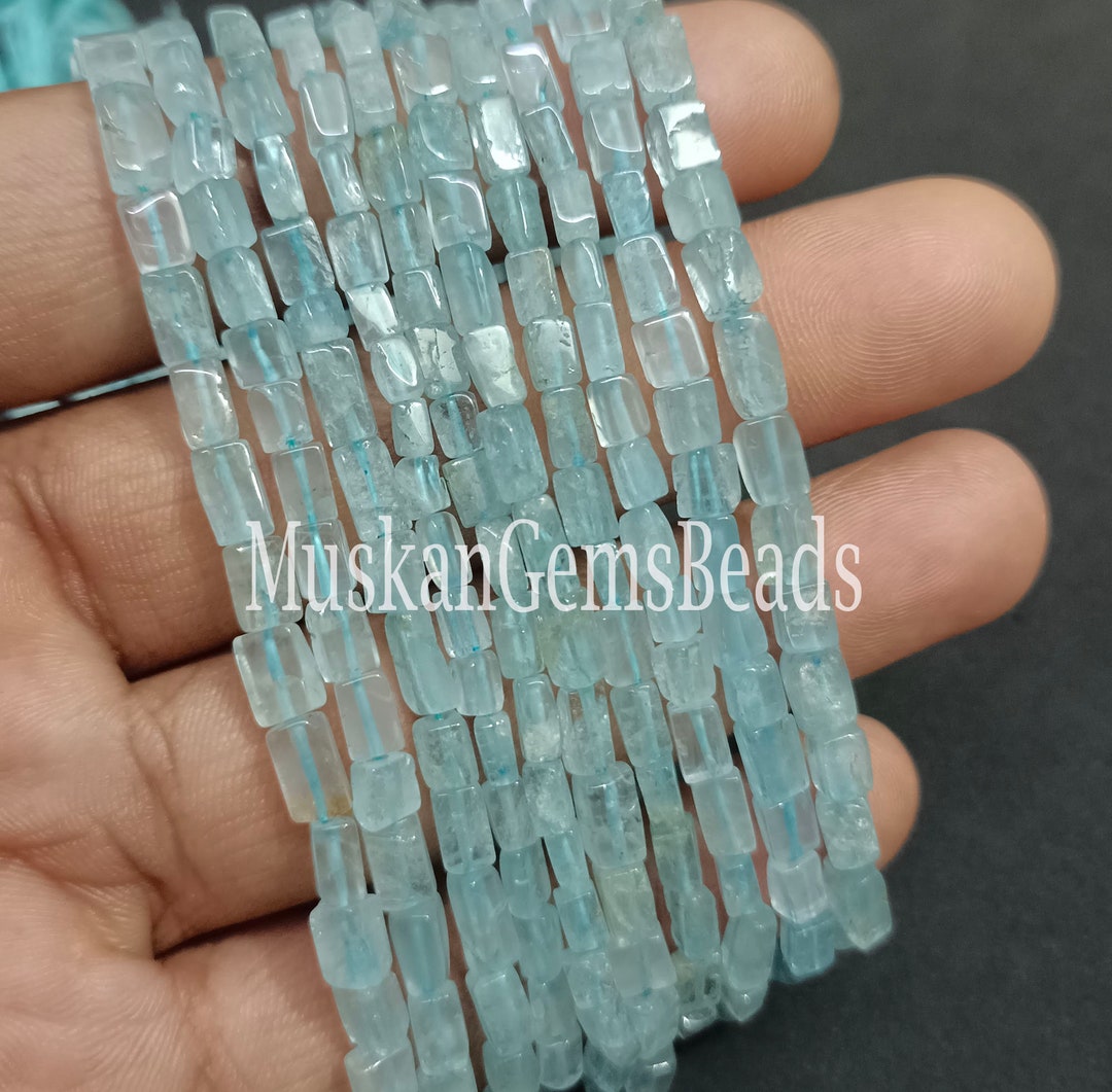Blue Aquamarine Tiny Rectangle Shape Beads, 13 Strand, Semi Precious ...