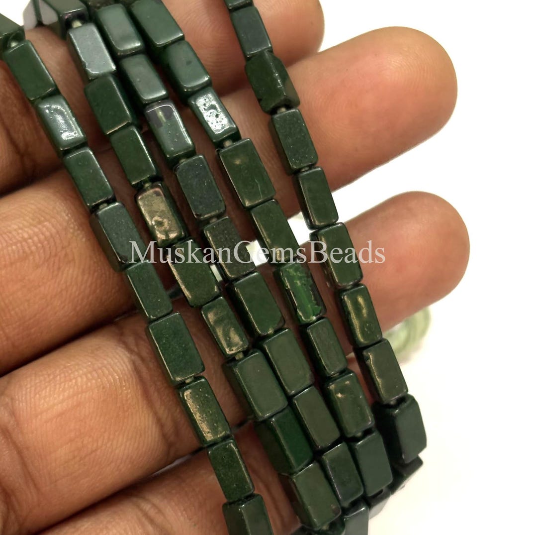 Green Mica Smooth Rectangle Shape Beads, 13" Strand, Mica Hydro Colour ...